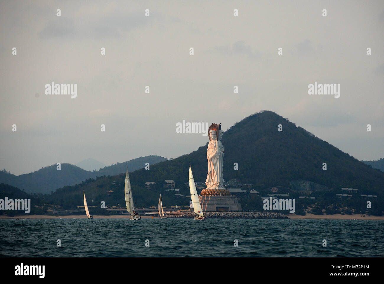 Clipper 70 yachts are seen competing as they depart Hainan on the start ...