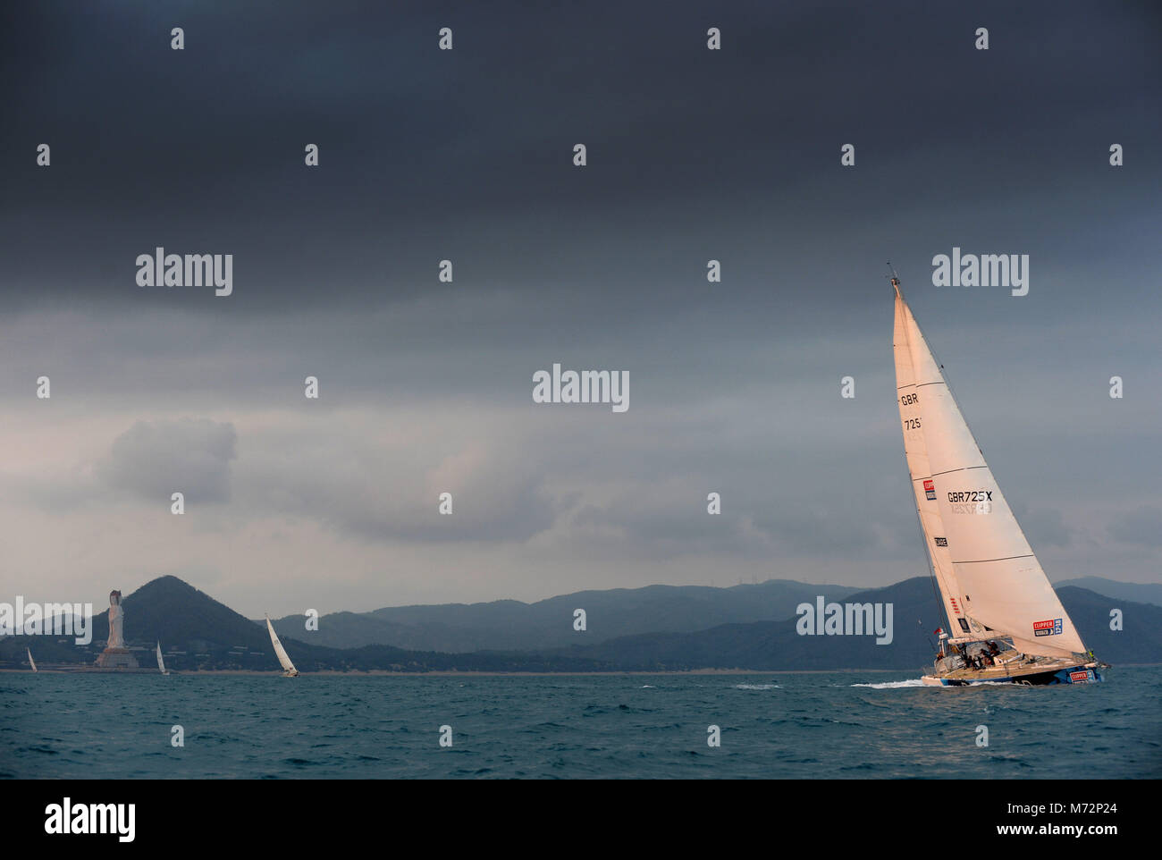 Clipper 70 yachts are seen competing as they depart Hainan on the start ...