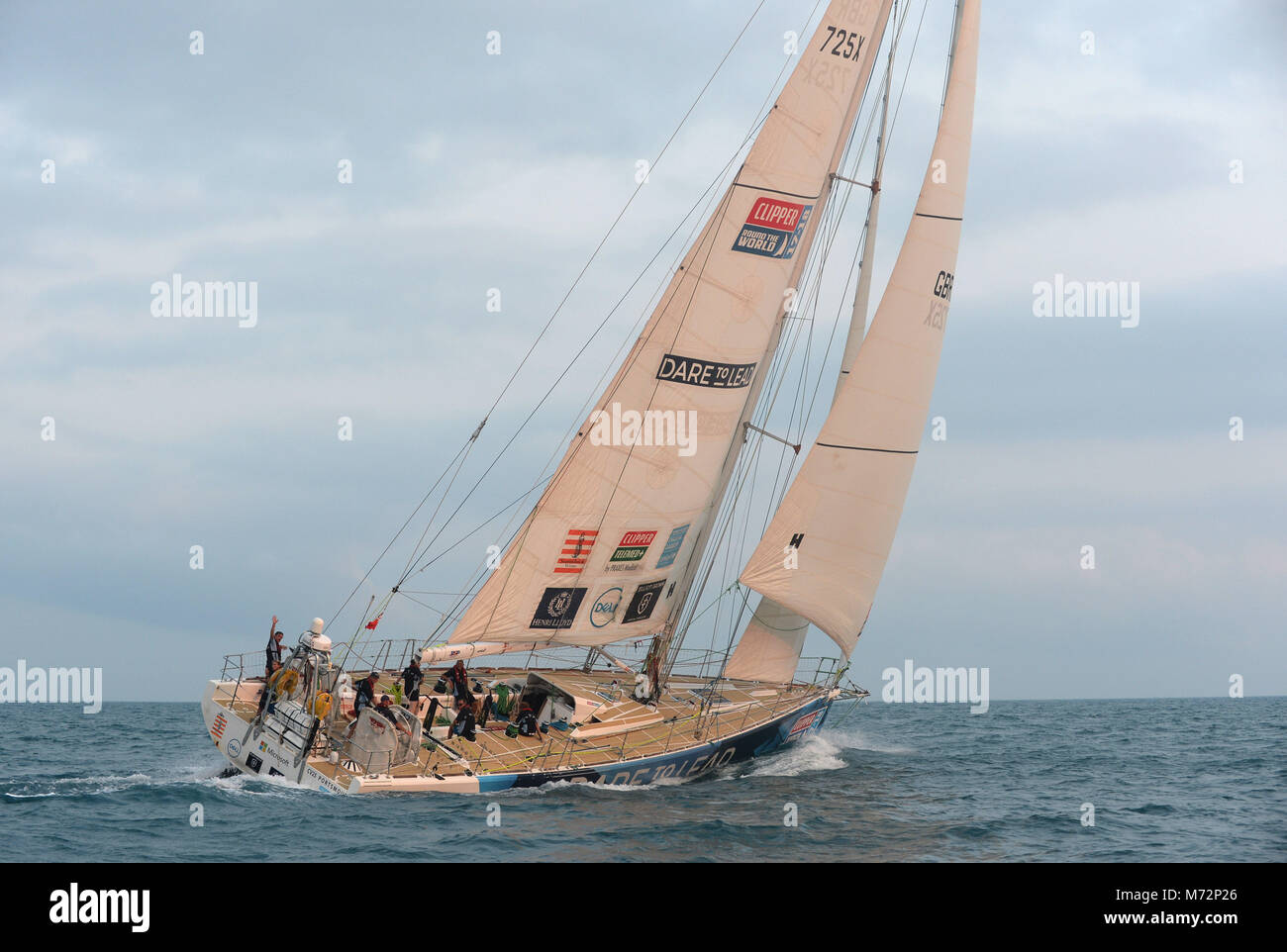 Clipper 70 yachts are seen competing as they depart Hainan on the start ...