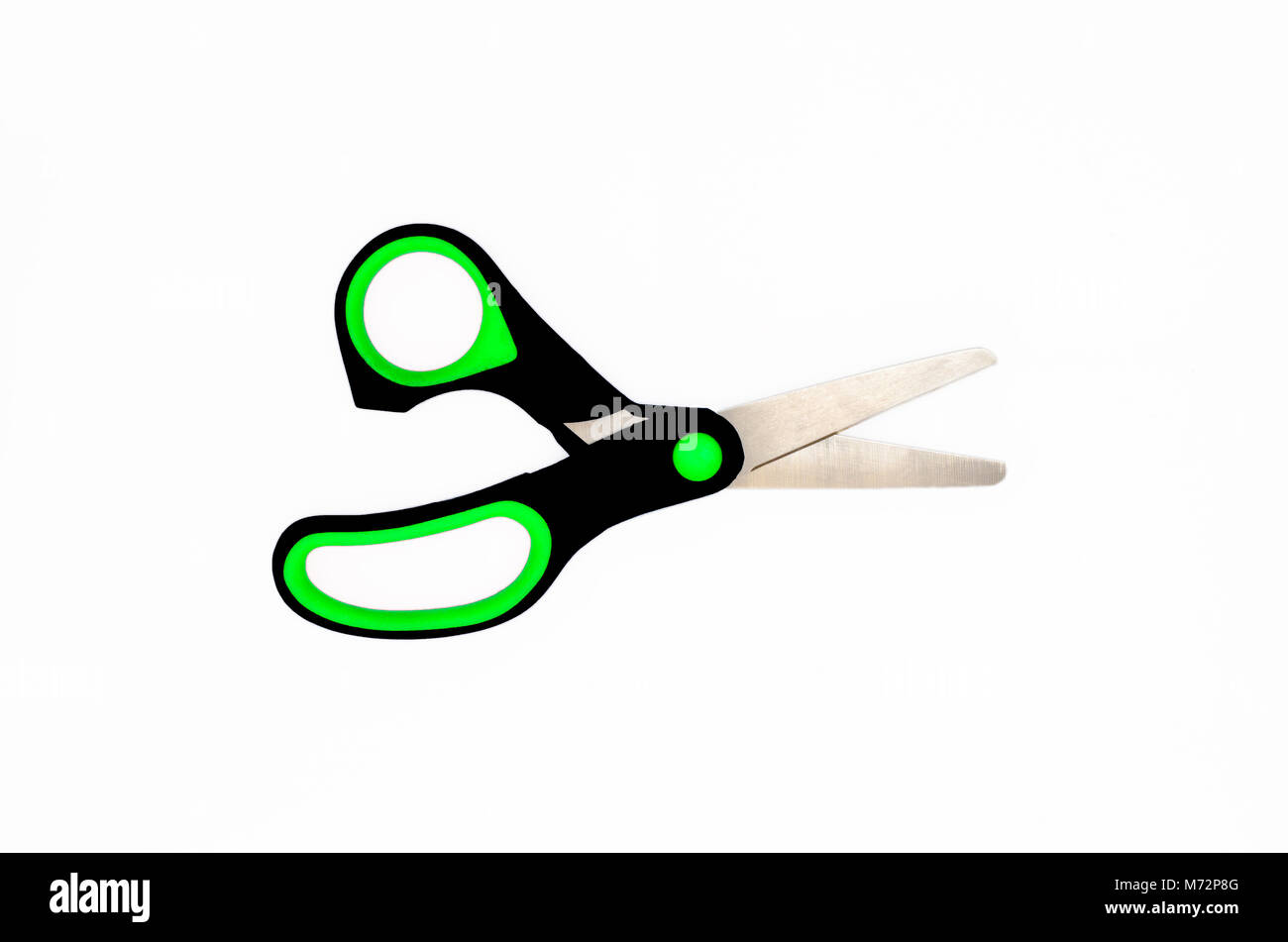 School Scissors open.Pair of black and green handled kids scissors ...