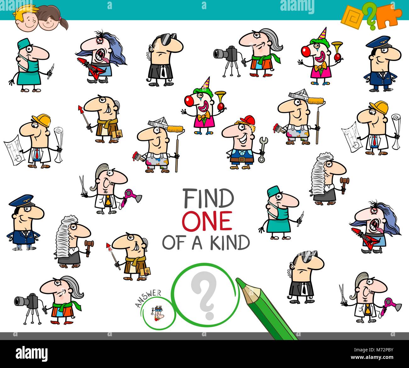 Cartoon Illustration of Find One of a Kind Picture Educational Activity ...