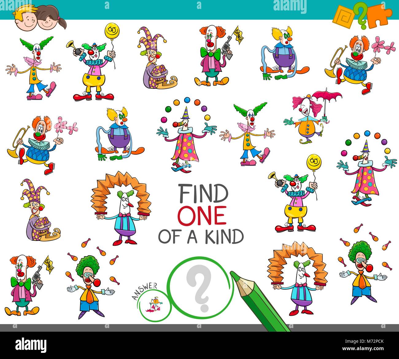 Cartoon Illustration of Find One of a Kind Picture Educational Activity ...