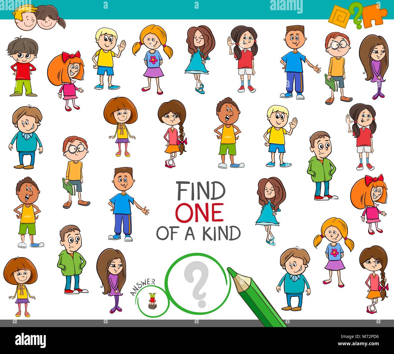 Cartoon Illustration of Find One of a Kind Picture Educational Activity ...