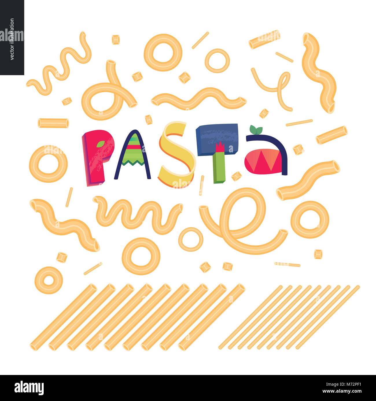 Italian restaurant set - pasta and lettering Pasta Stock Vector Image ...