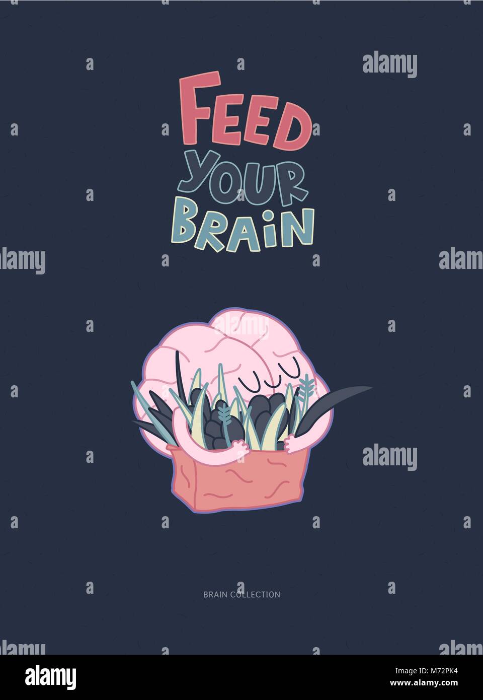 Feed your brain poster - an outlined cartoon vector illustration of ...