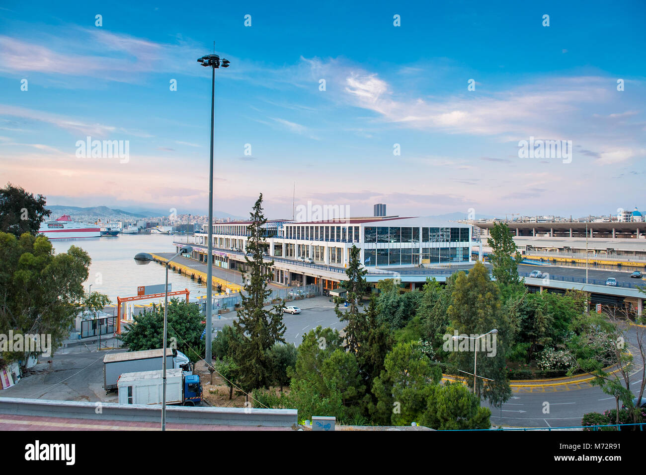 The port of Piraeus with the cruise terminal and the peripheral road ...