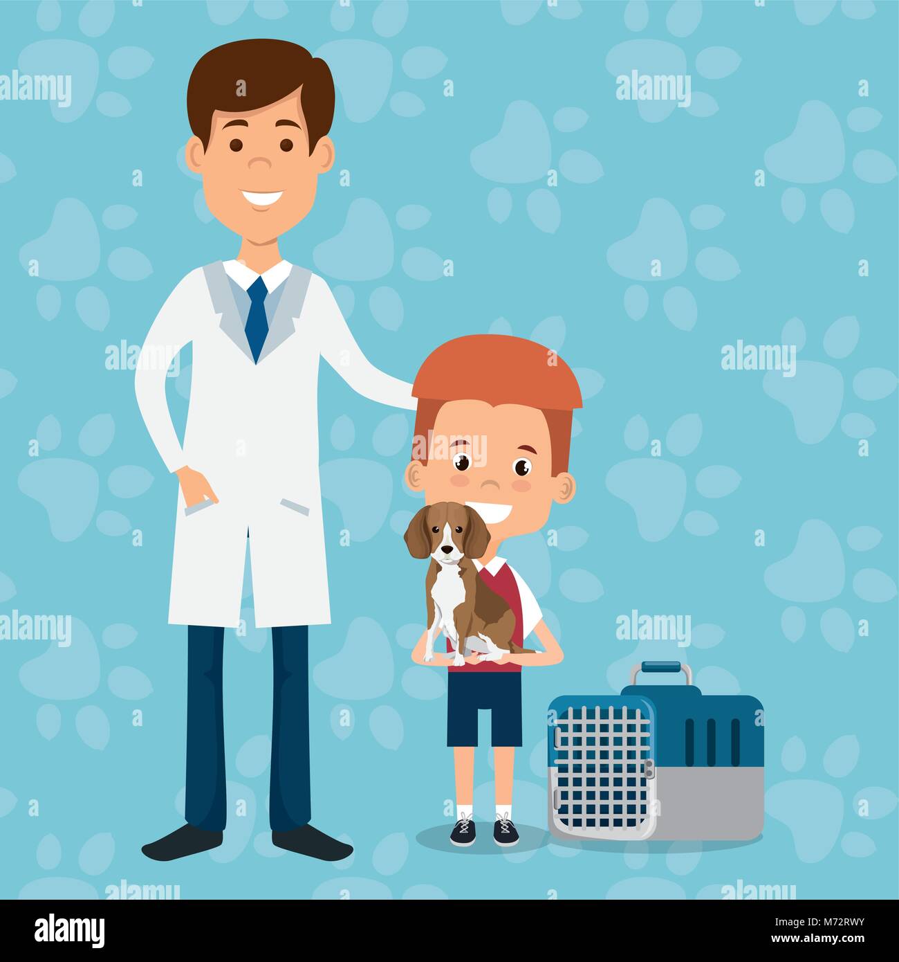 boy with dog and veterinary doctor characters vector illustration ...