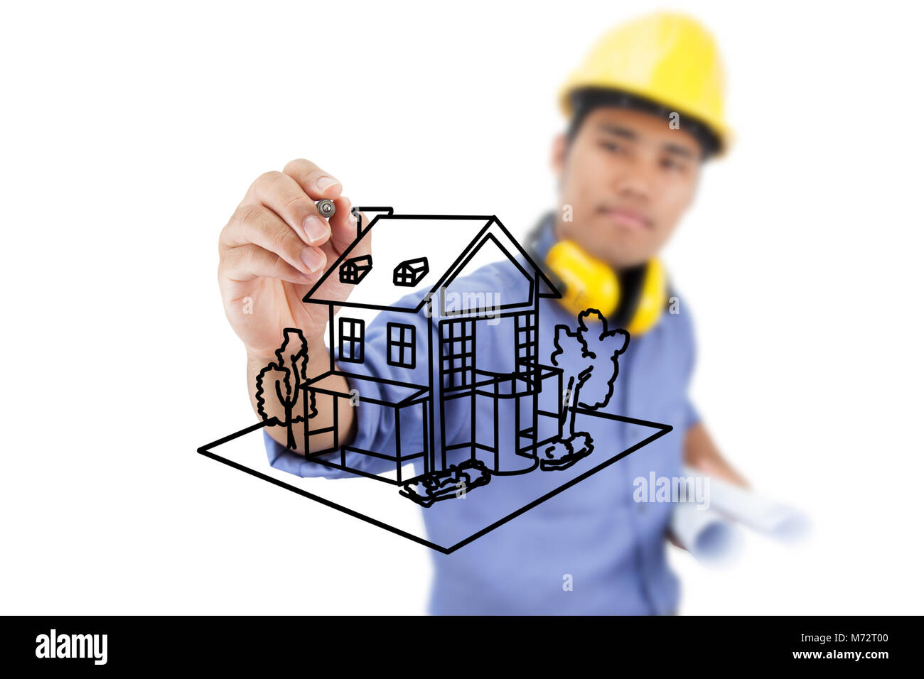 Engineer drawing house in a whiteboard Stock Photo - Alamy