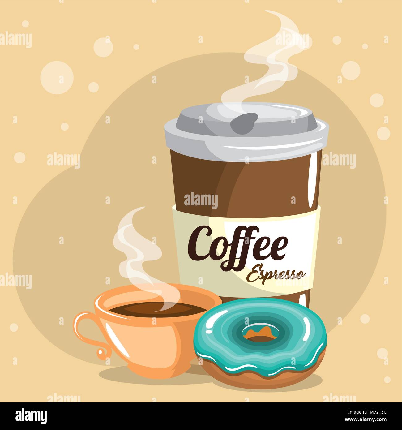 delicious coffee plastic pot and donut vector illustration design Stock ...
