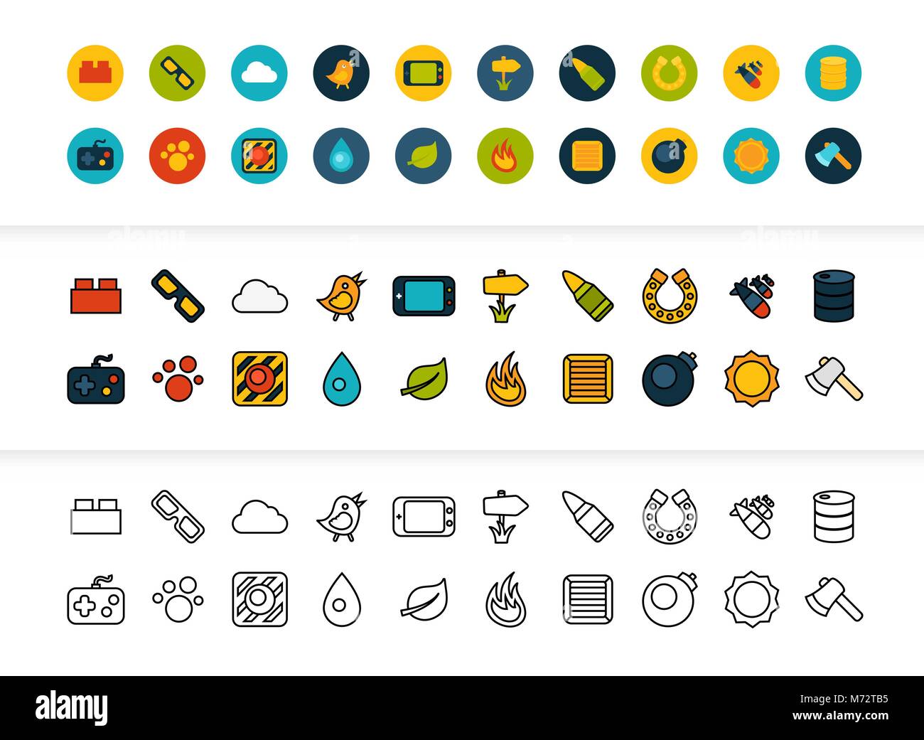 Black and color outline icons, thin stroke line style design Stock ...