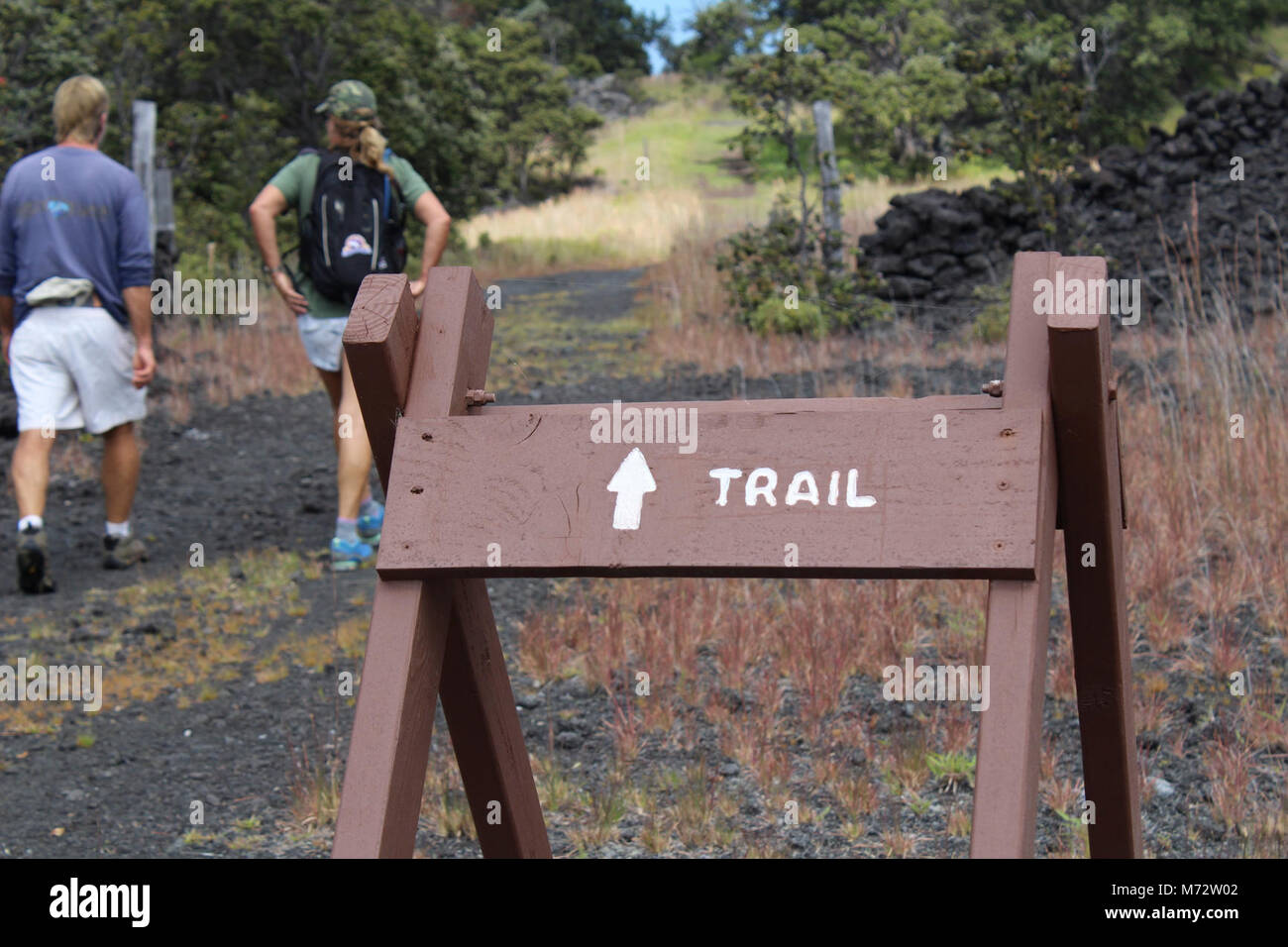 Hikers on Palm Trail in Kahukulr Stock Photo - Alamy