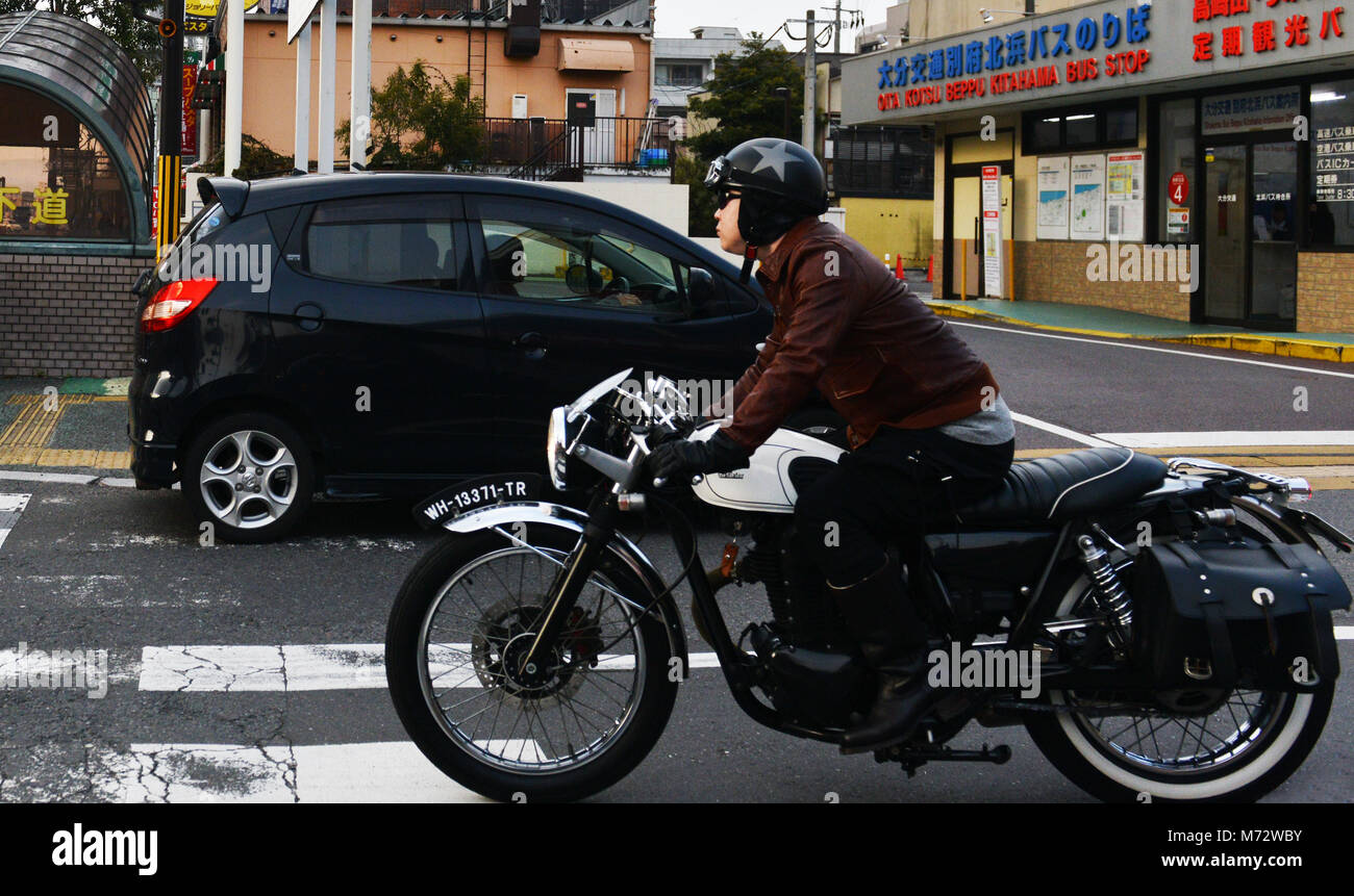 A Japanese motorcyclist in Beppu, Japan Stock Photo - Alamy