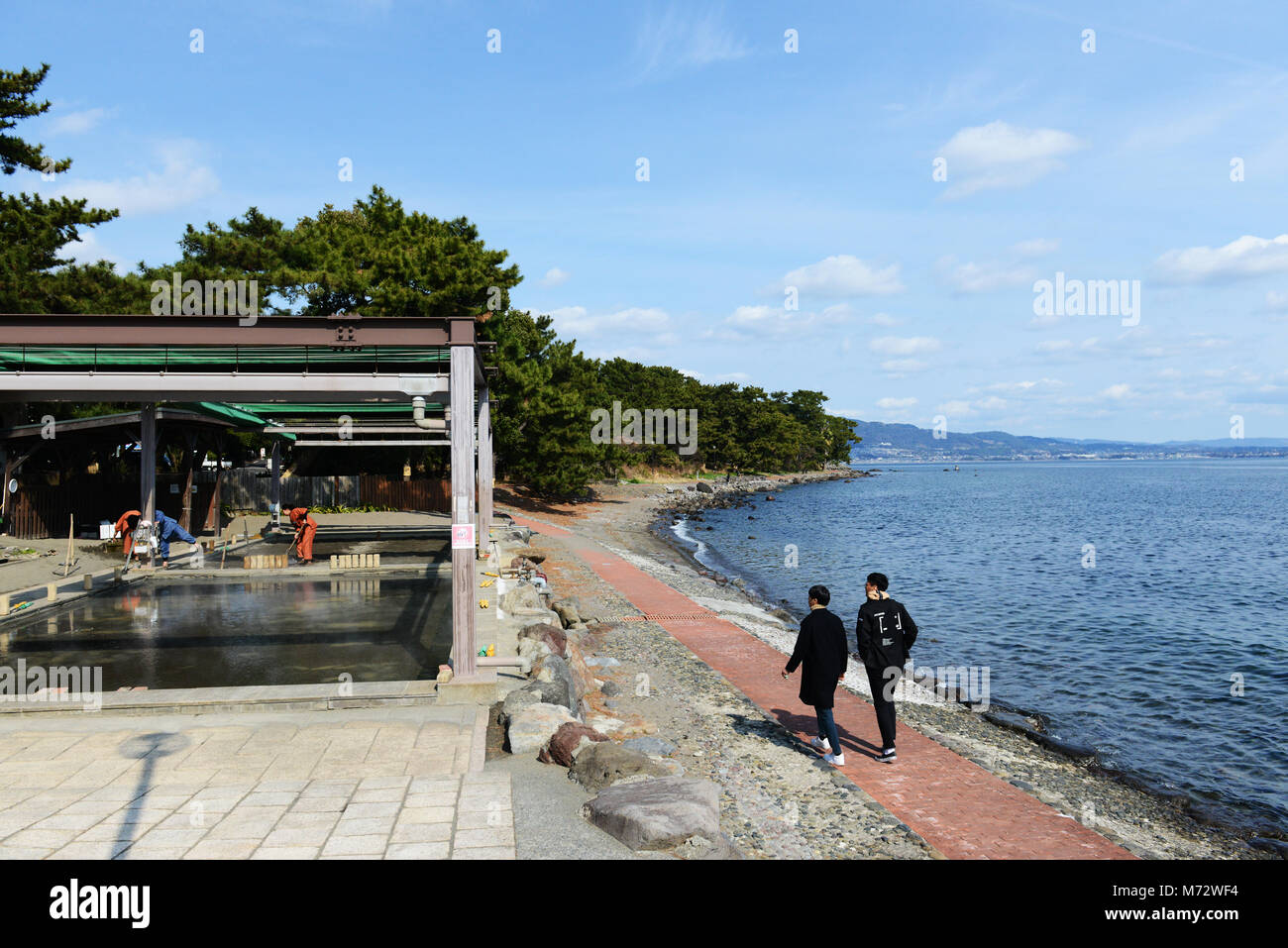 A unique sand bath at Kamegawa onsen by the ocean at Beppu Stock Photo ...