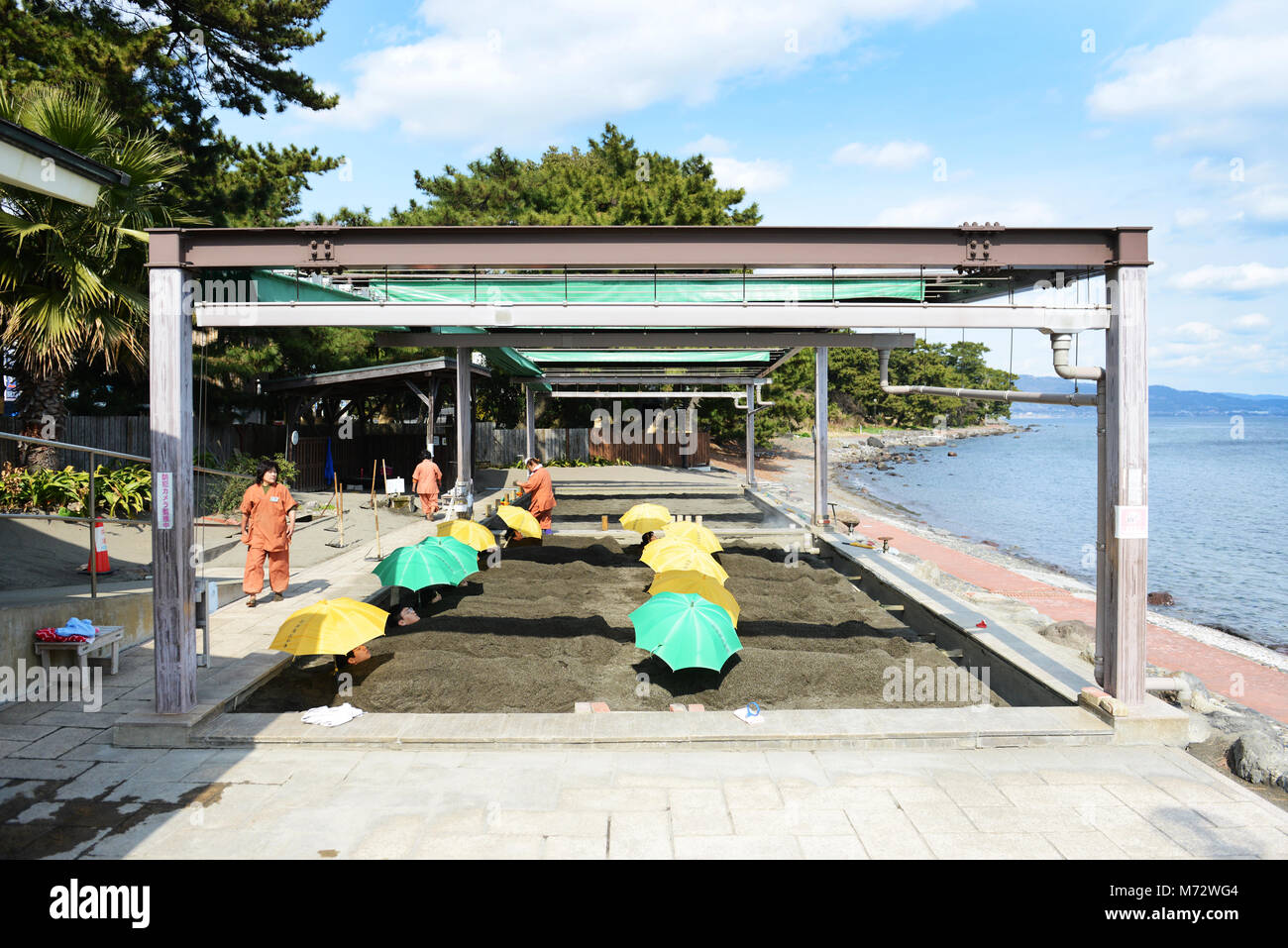 A unique sand bath at Kamegawa onsen by the ocean at Beppu Stock Photo ...