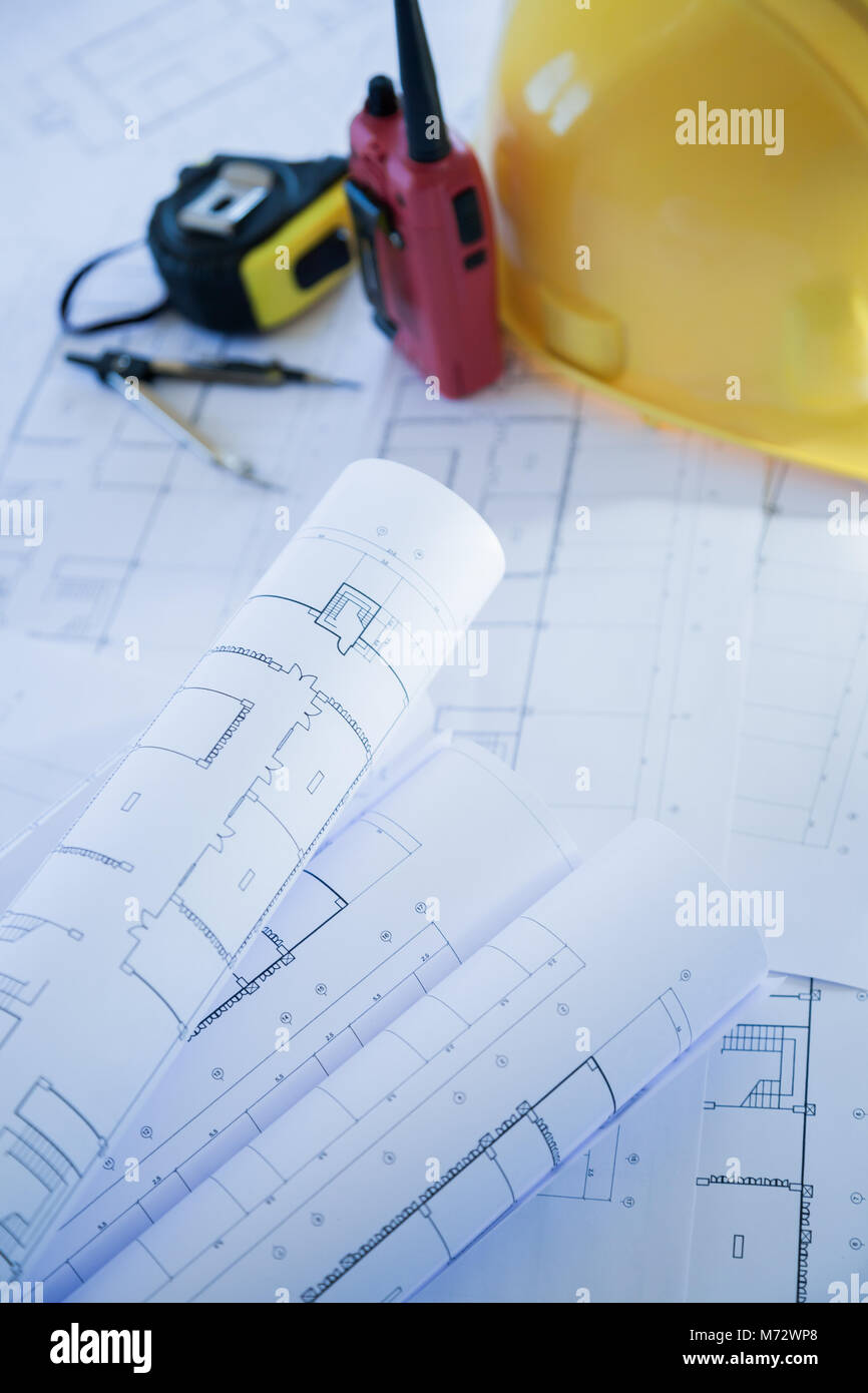 Architect Tools, Construction project Stock Photo - Alamy
