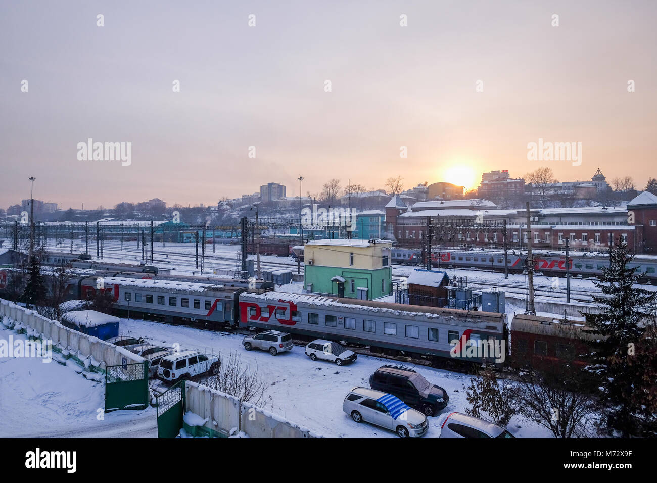 A part of train for transiberian route in Irkutsk Russia during winter ...