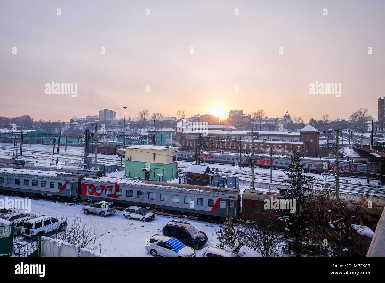 A part of train for transiberian route in Irkutsk Russia during winter ...
