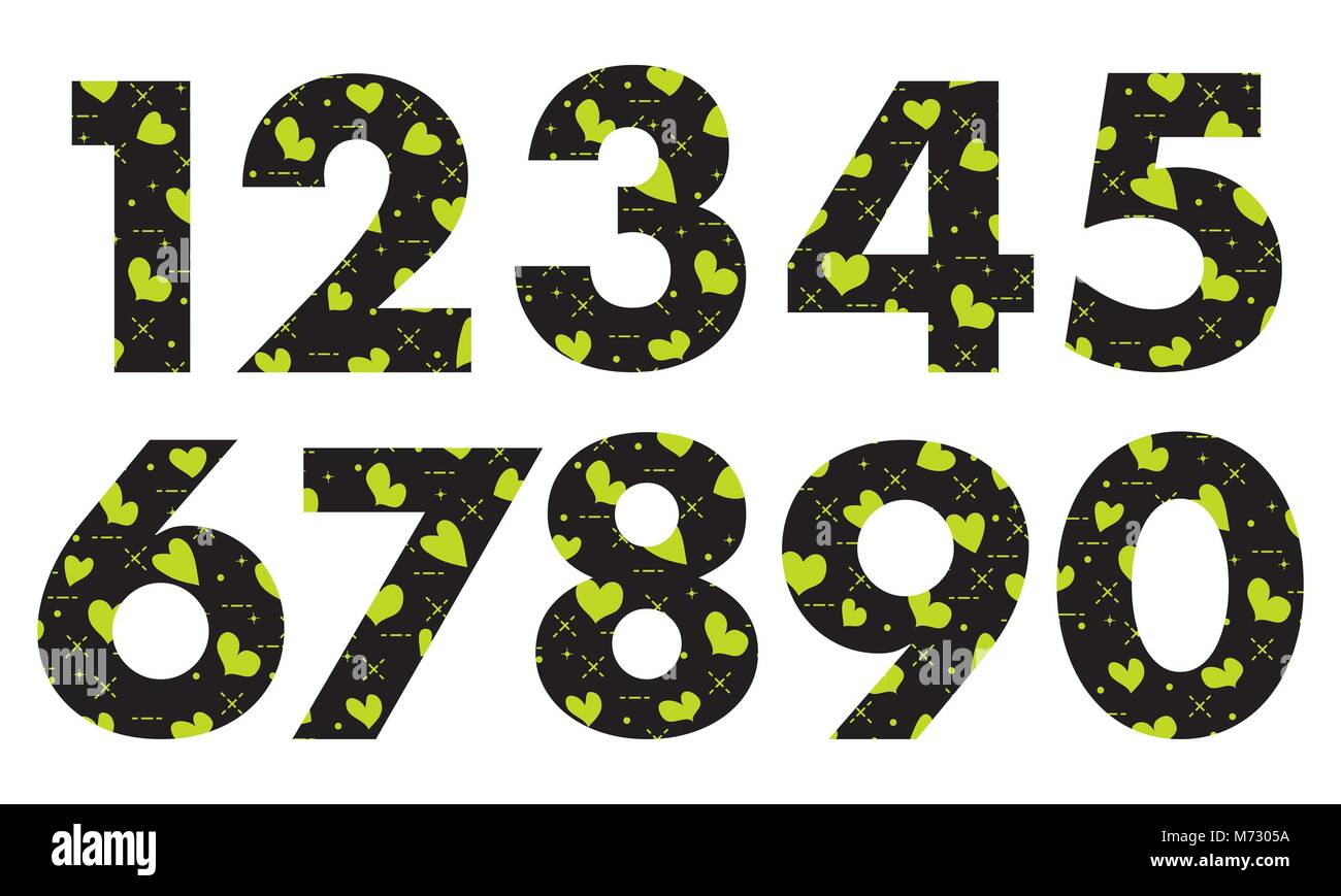 Arabic numerals, painted with a colorful background with hearts ...