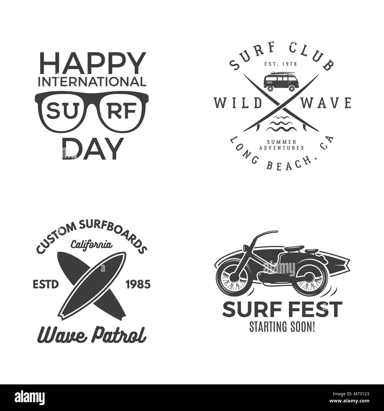Vintage Surfing Graphics and Emblems for web design or print. Surfer ...