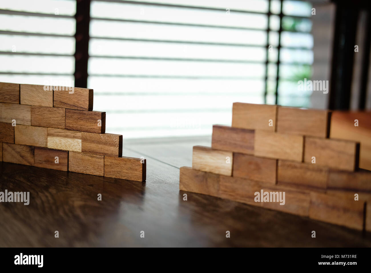 stacking of wood block. growth, success and development in business ...