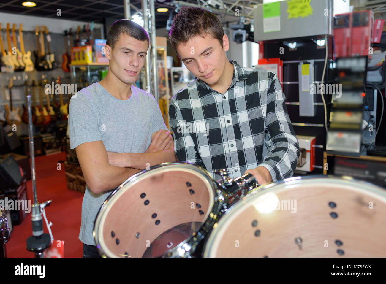 drum kit in music shop Stock Photo - Alamy