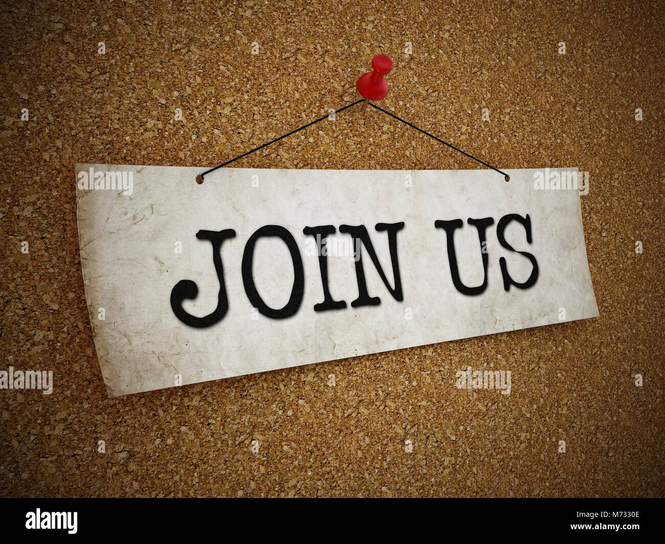 Join us text and paper on corkboard. 3D illustration Stock Photo - Alamy