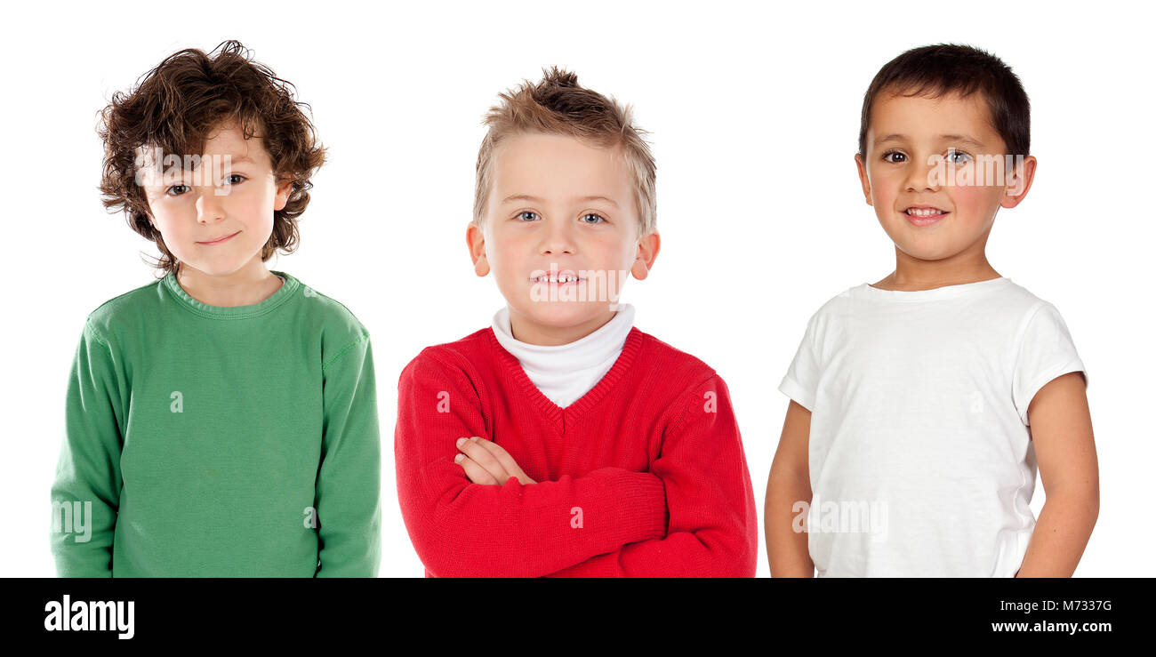 Three boys isolated on a white background Stock Photo - Alamy