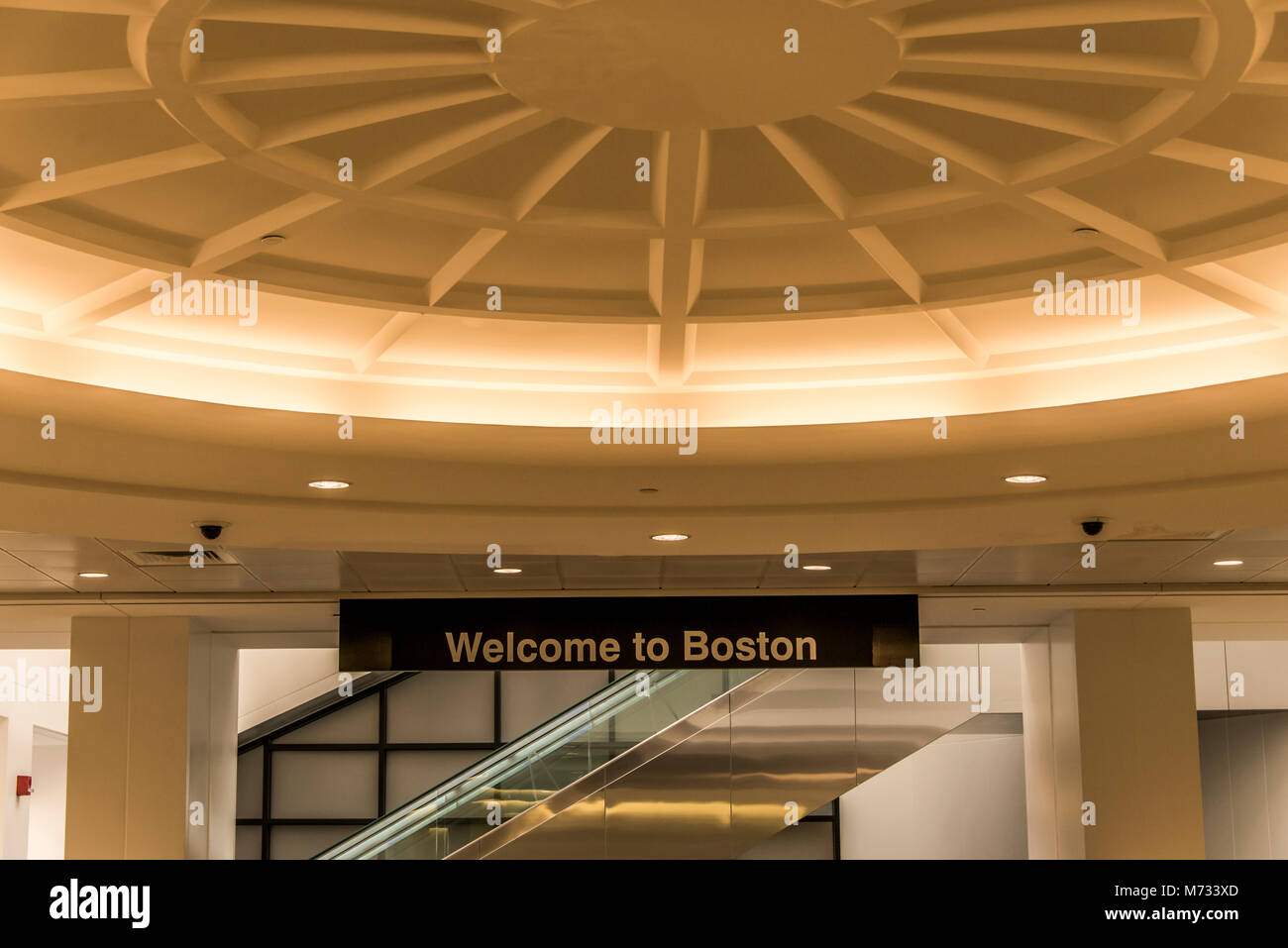 Detail of welcome to Boston sign at the Logan international Airport ...