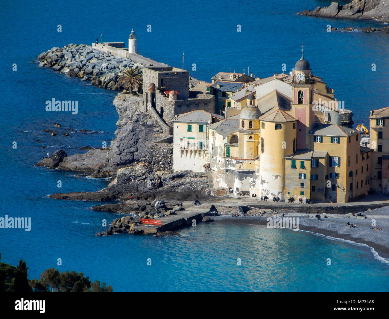 Aerial view of city of Camogli, Genoa (Genova) province, Ligurian ...