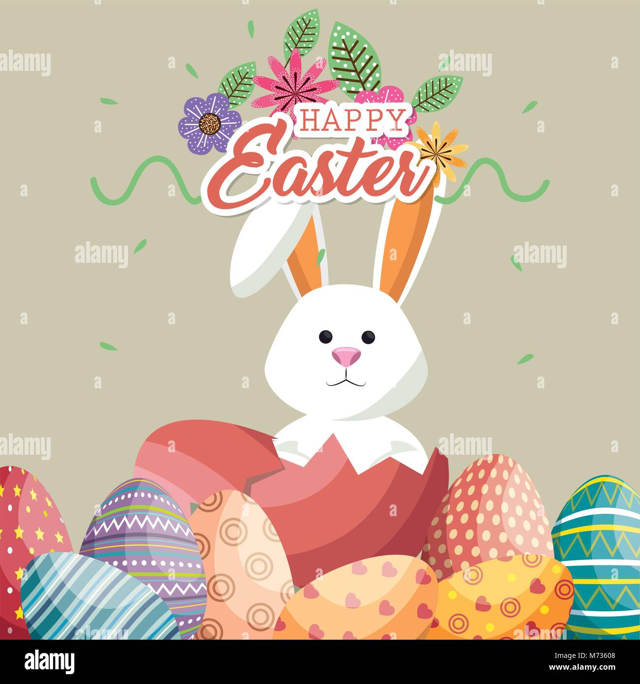 cute rabbit happy easter card Stock Vector Image & Art - Alamy