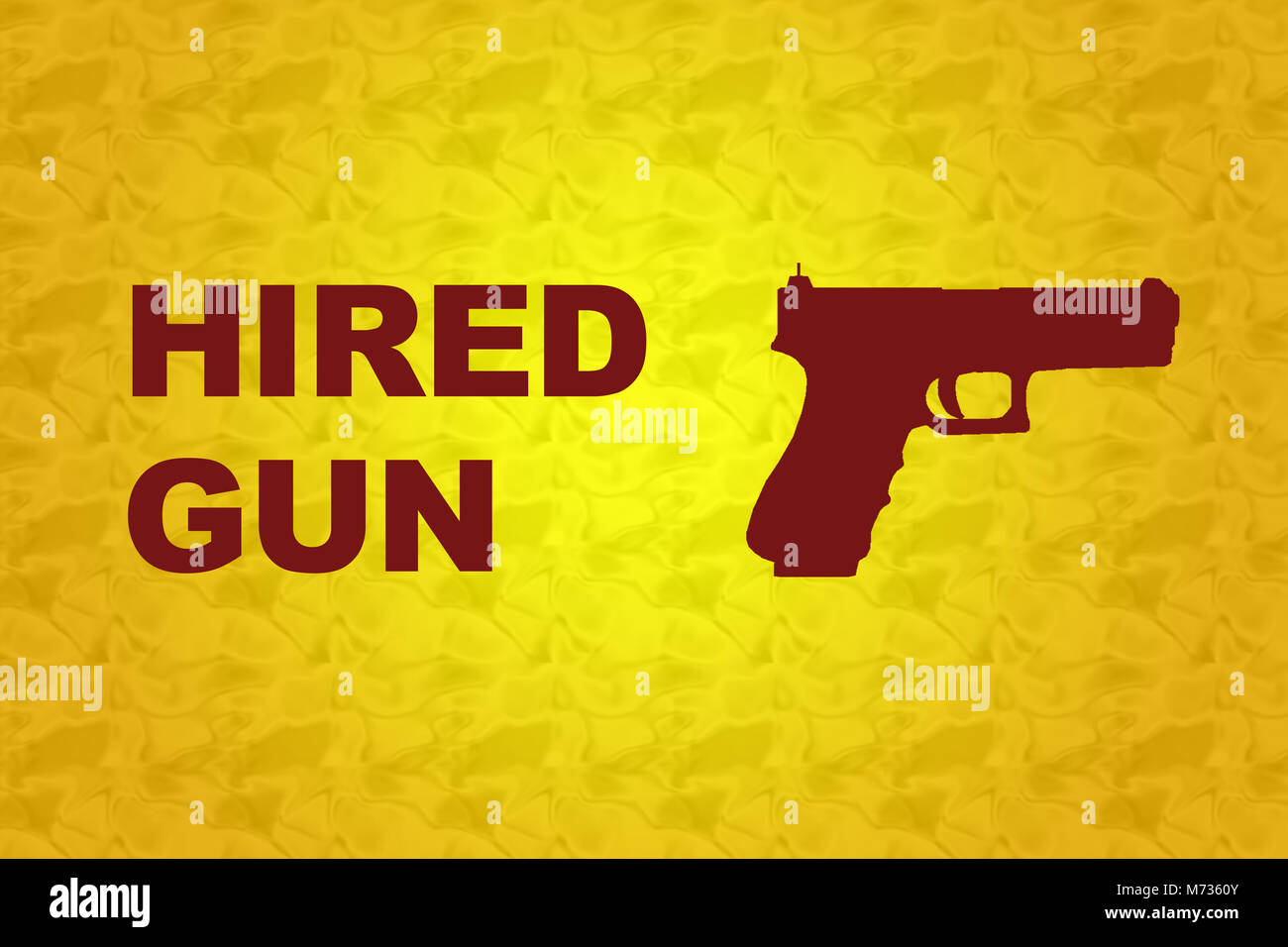 HIRED GUN sign concept illustration with a gun figure on orange ...