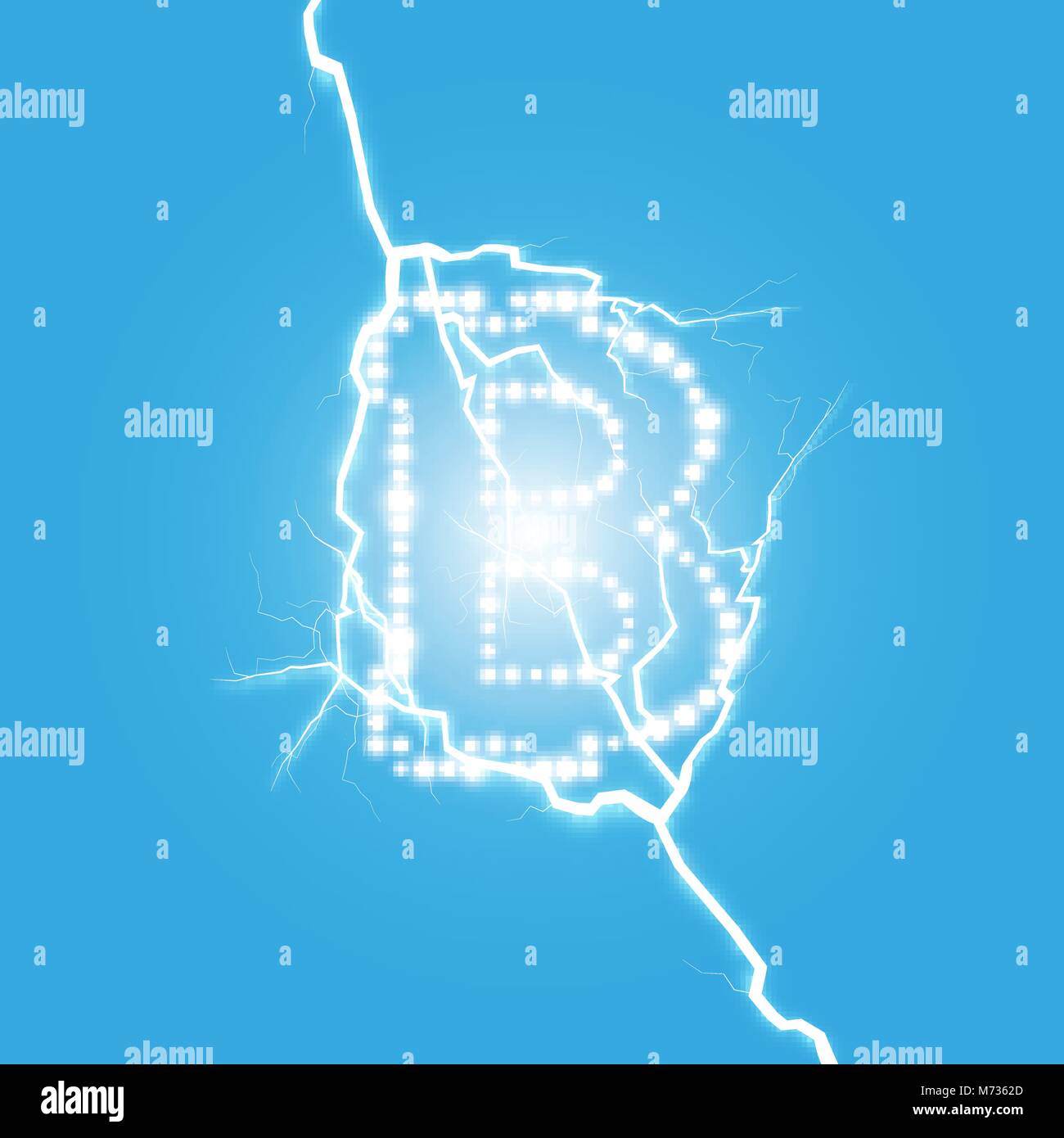 Digital bitcoins symbol with light lightning effect on transparent ...