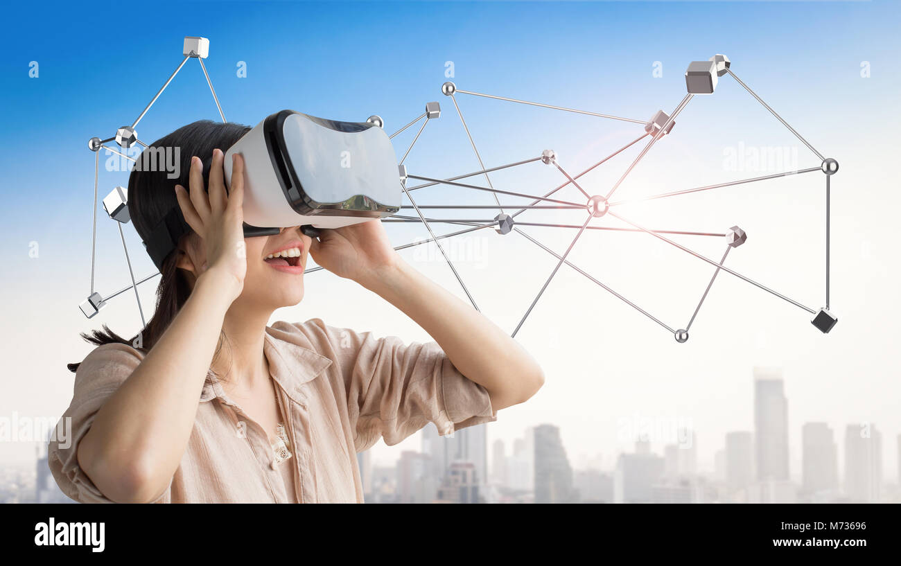 Woman watching vr headset cyber hi-res stock photography and images - Alamy