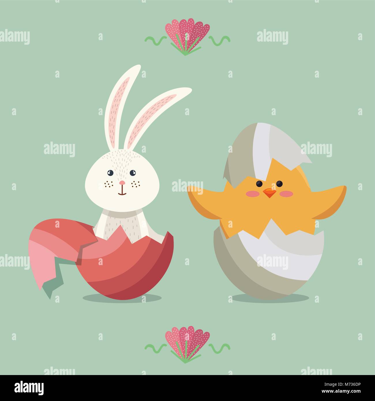 little chick and rabbit easter card Stock Vector Image & Art - Alamy