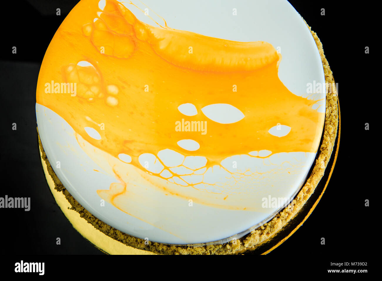 closeup homemade white musk cake musk cake coated with white and yellow ...