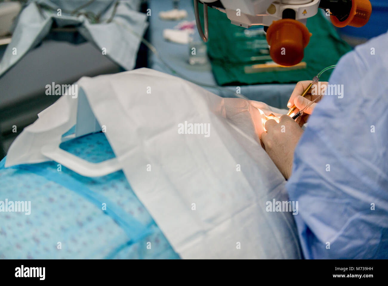 Doctors are in the process of conducting surgical operations on the eye ...