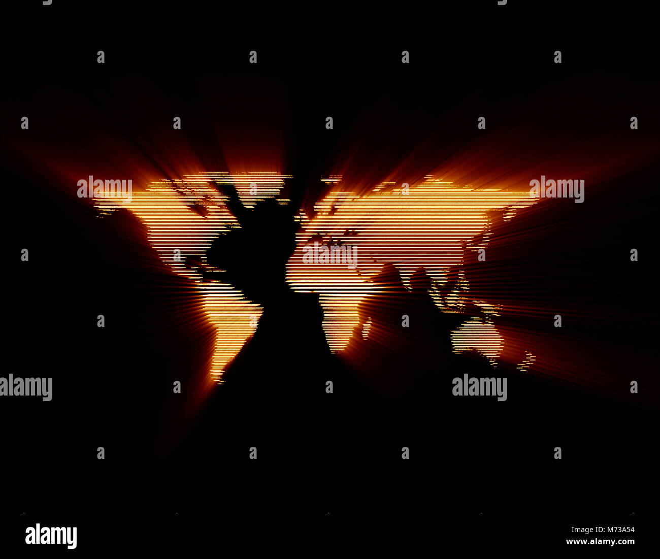 Glowing world map, thermal explosion Stock Photo - Alamy