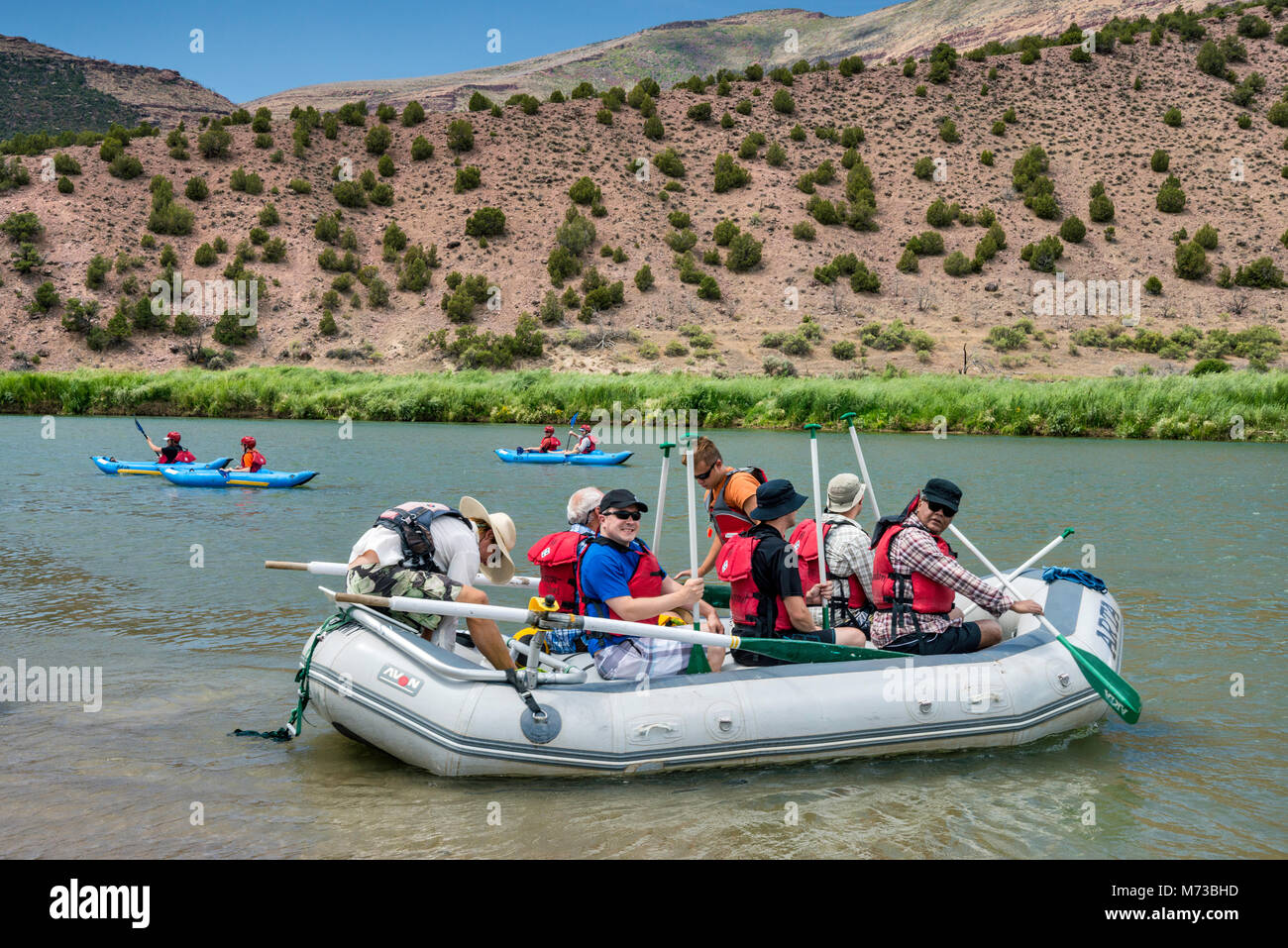 Inflatable rafts on Green River going down Canyon of Lodore from Gates ...
