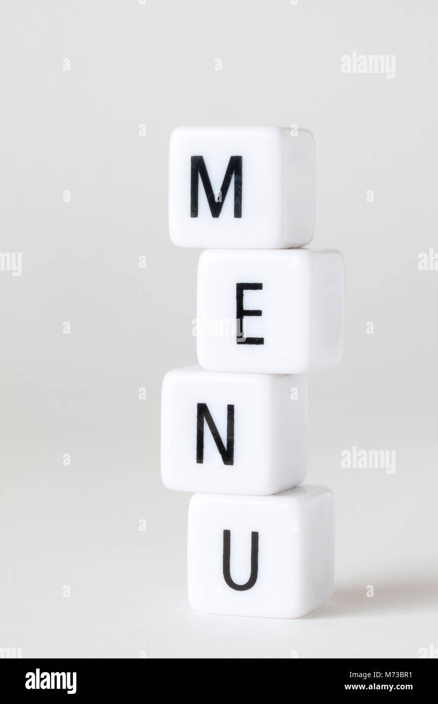 The character MENU written in the white cube Stock Photo - Alamy
