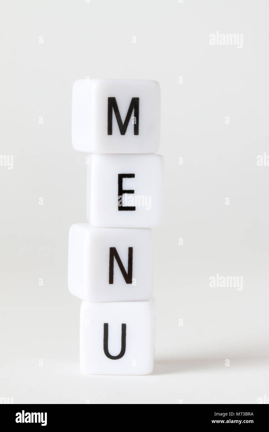The character MENU written in the white cube Stock Photo - Alamy