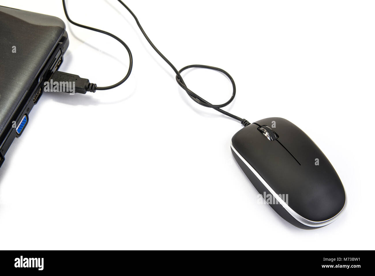 Computer mouse with black cable on the white Stock Photo - Alamy