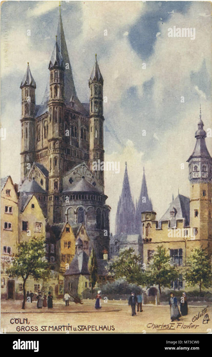 A vintage postcard of the St. Martin Church and Stapelhaus in Coln ...