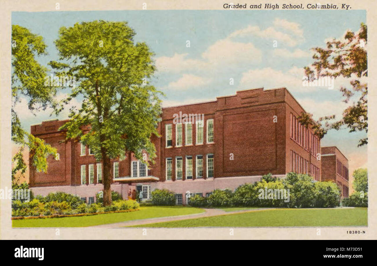 This photograph shows the graded and high school in Columbia, Kentucky ...