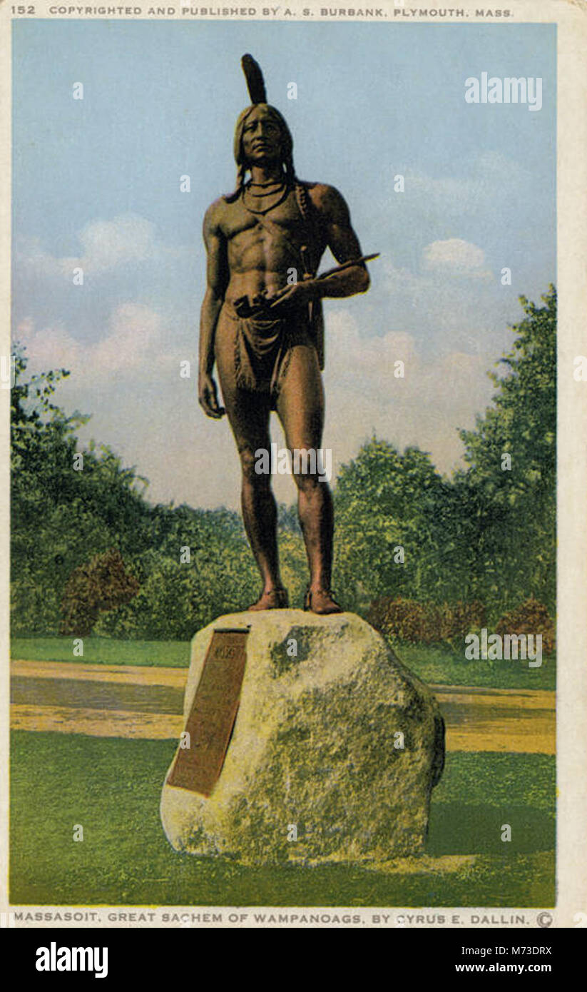 This sculpture of Massasoit, the Great Sachem of the Wampanoags, was ...