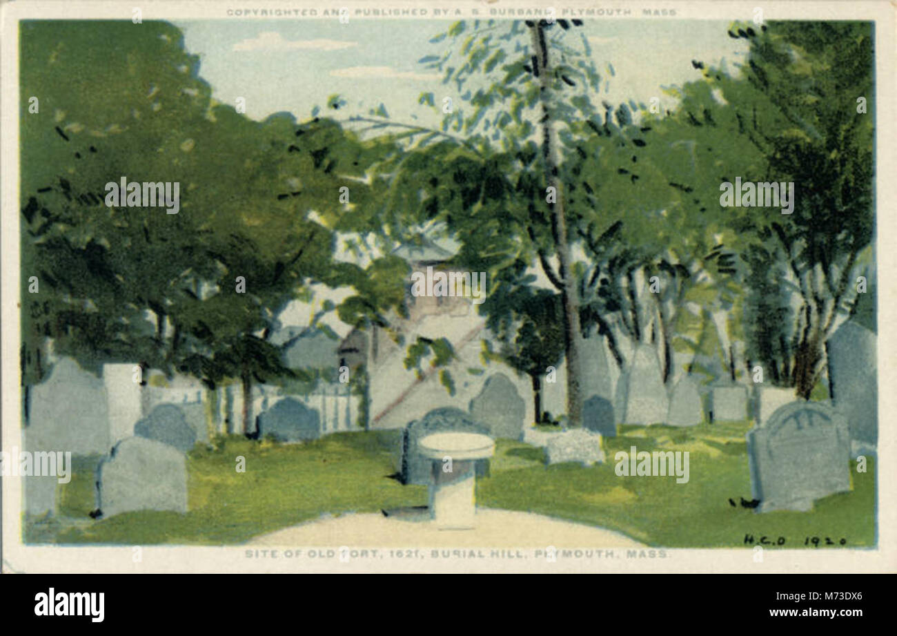 Photograph of the site of Old Fort 1621 at Burial Hill, a historical ...