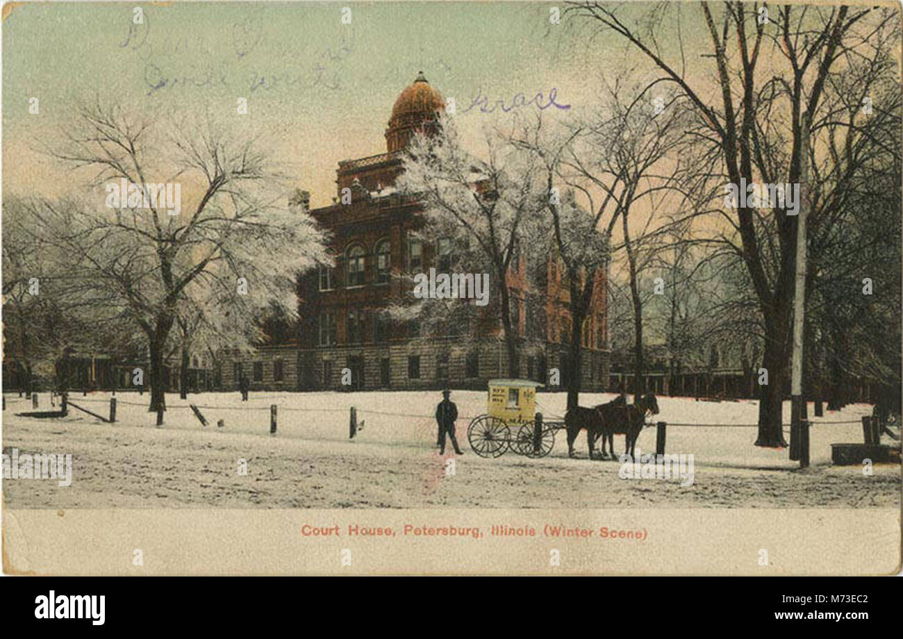 This winter scene captures a U.S. Mail horse-drawn cart in front of a ...
