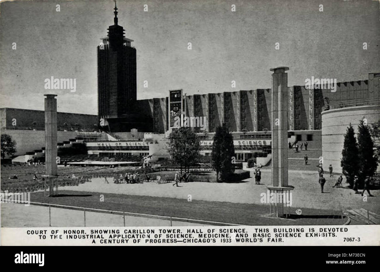 The Court of Honor at the Hall of Science, featuring the Carillon Tower ...