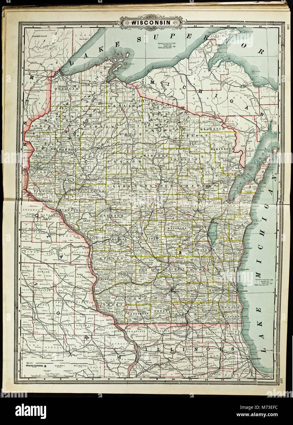 A detailed map of Wisconsin created by Cram, providing geographical and ...
