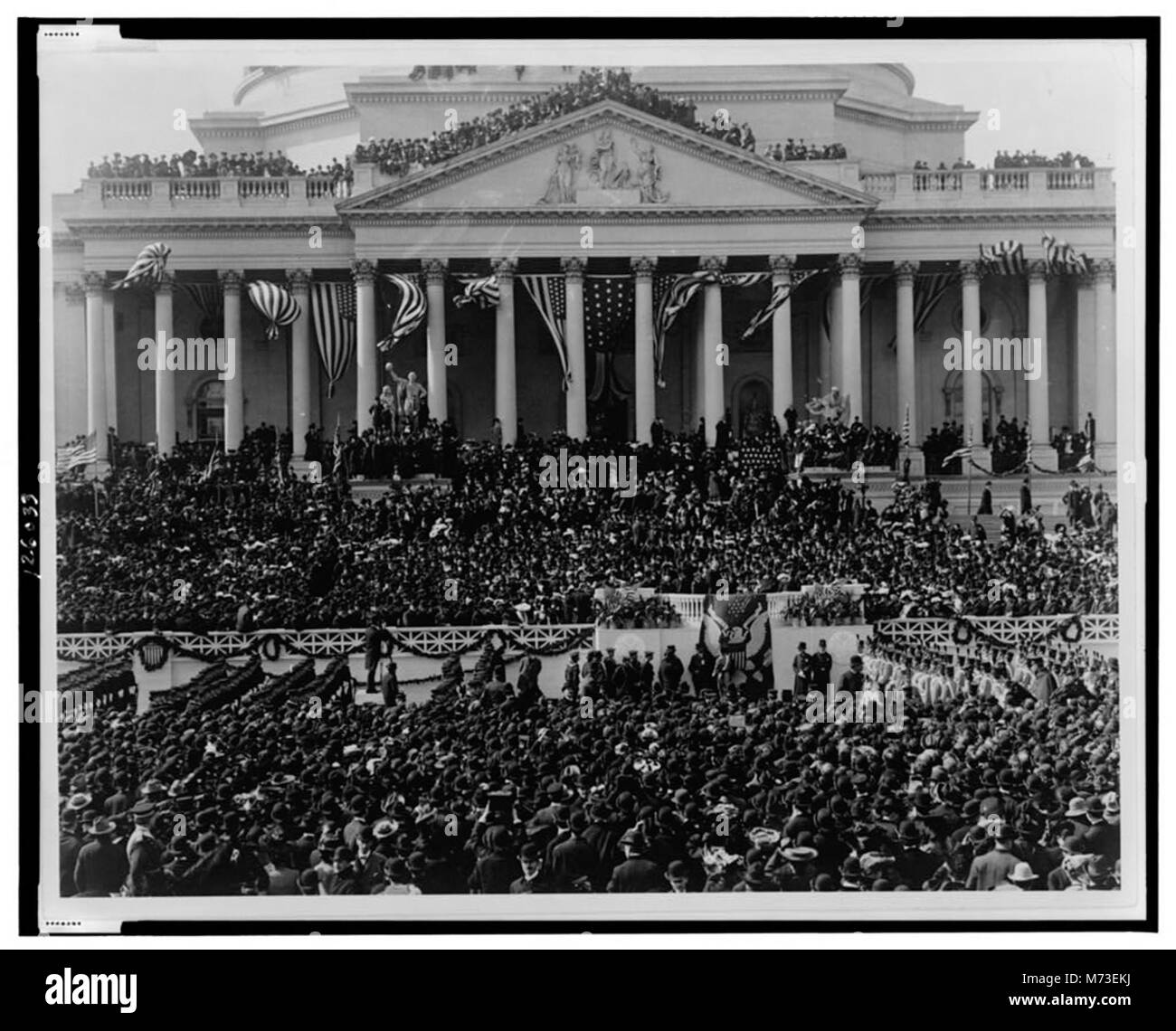 A crowd gathered at the inauguration of Theodore Roosevelt, capturing a ...