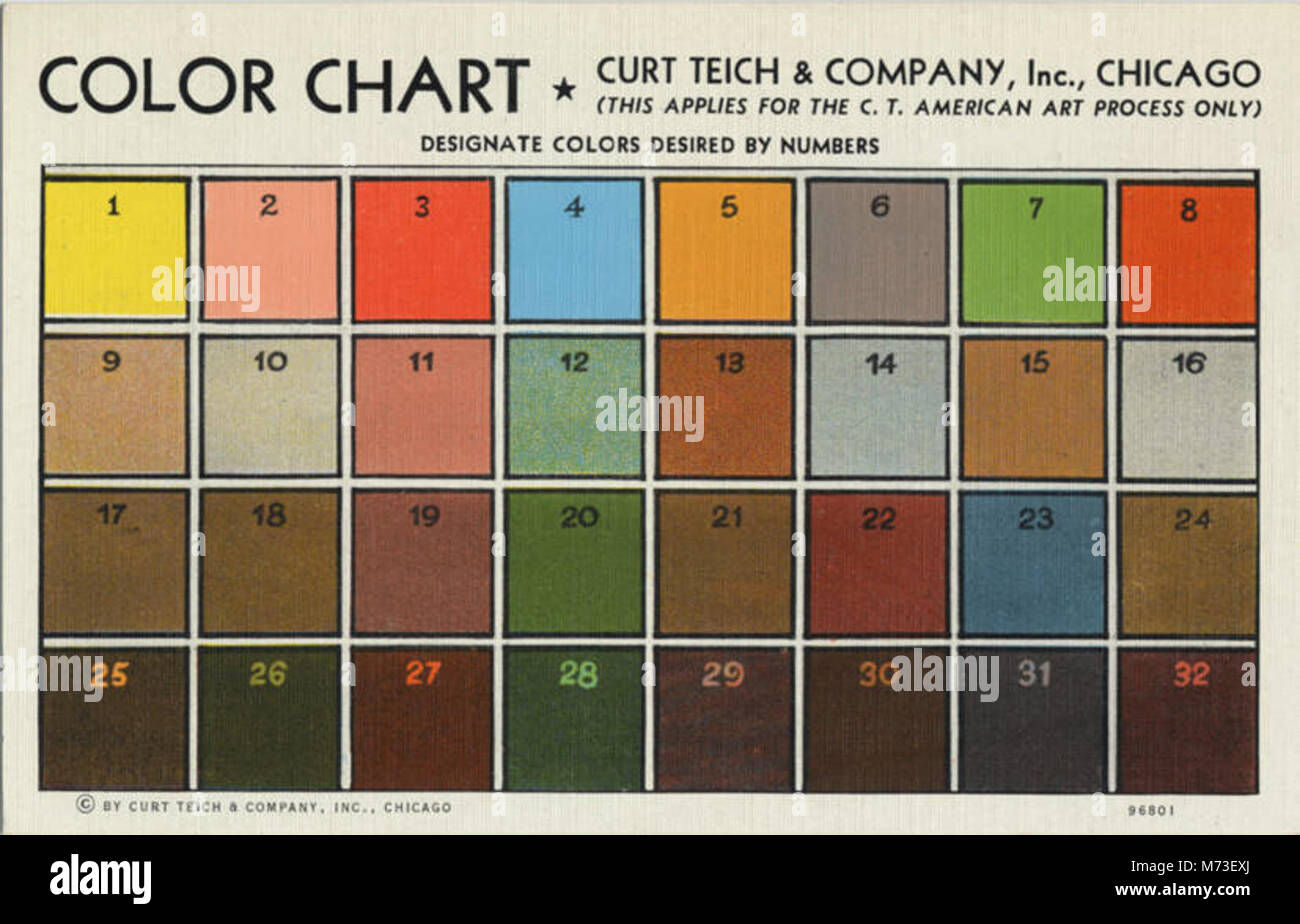 The color chart from Curt Teich & Company, Inc. displays a range of ...